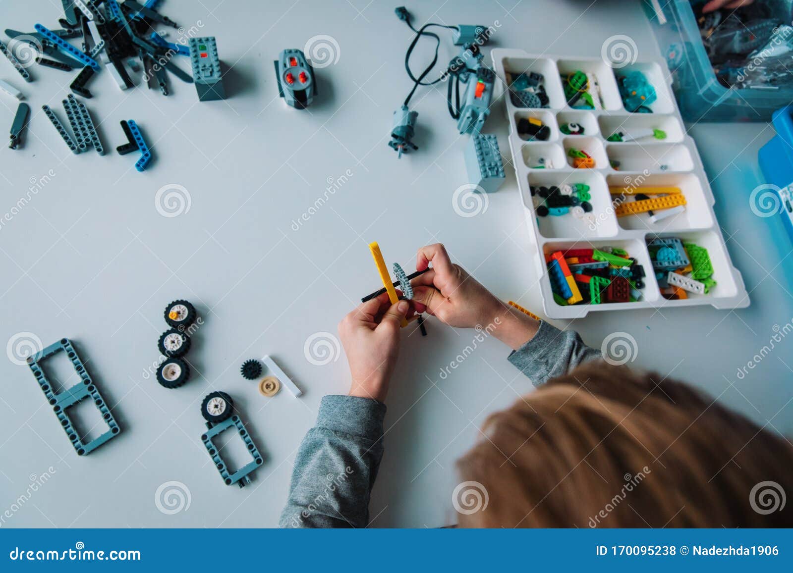Child Building Robot at Robotic Technology School Lesson Stock Photo ...
