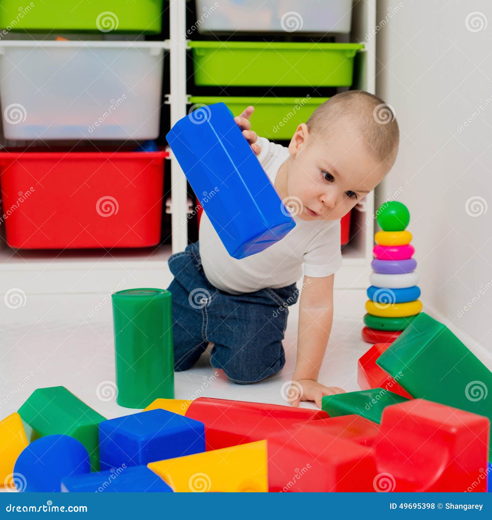 Child Builds a Tower of Cubes Stock Photo - Image of creativity ...