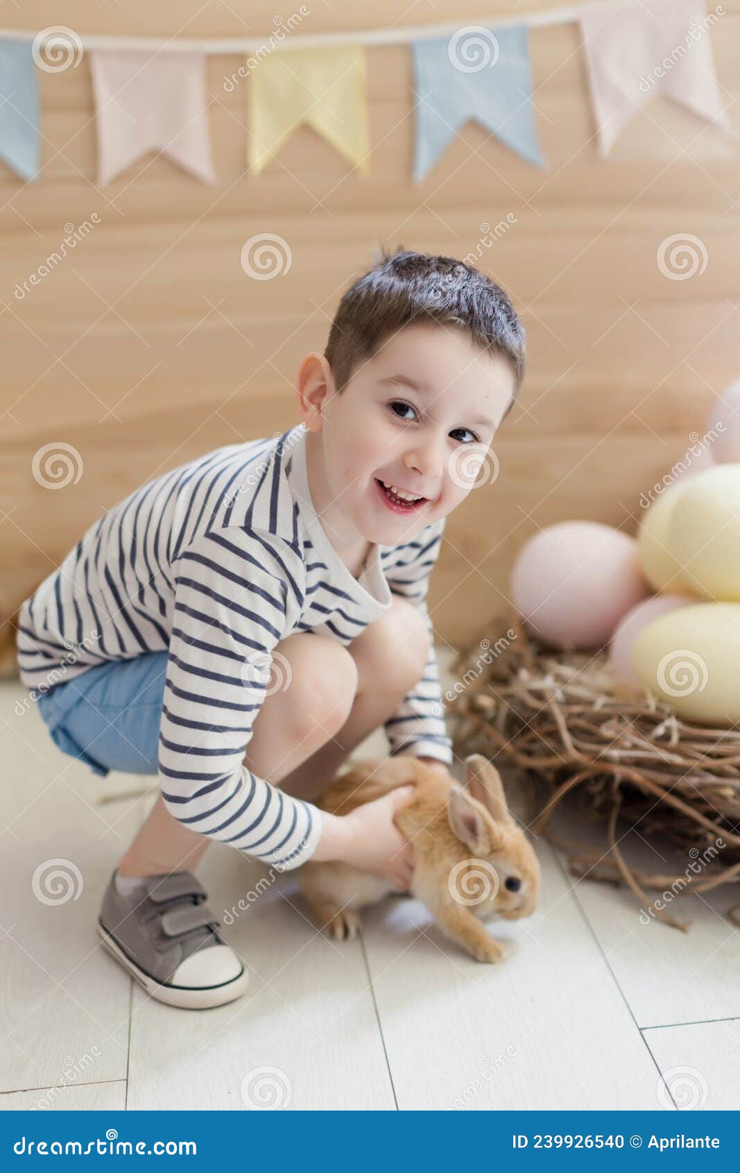 Child with Bunny and Easter Decor Stock Photo - Image of festive, hunt ...