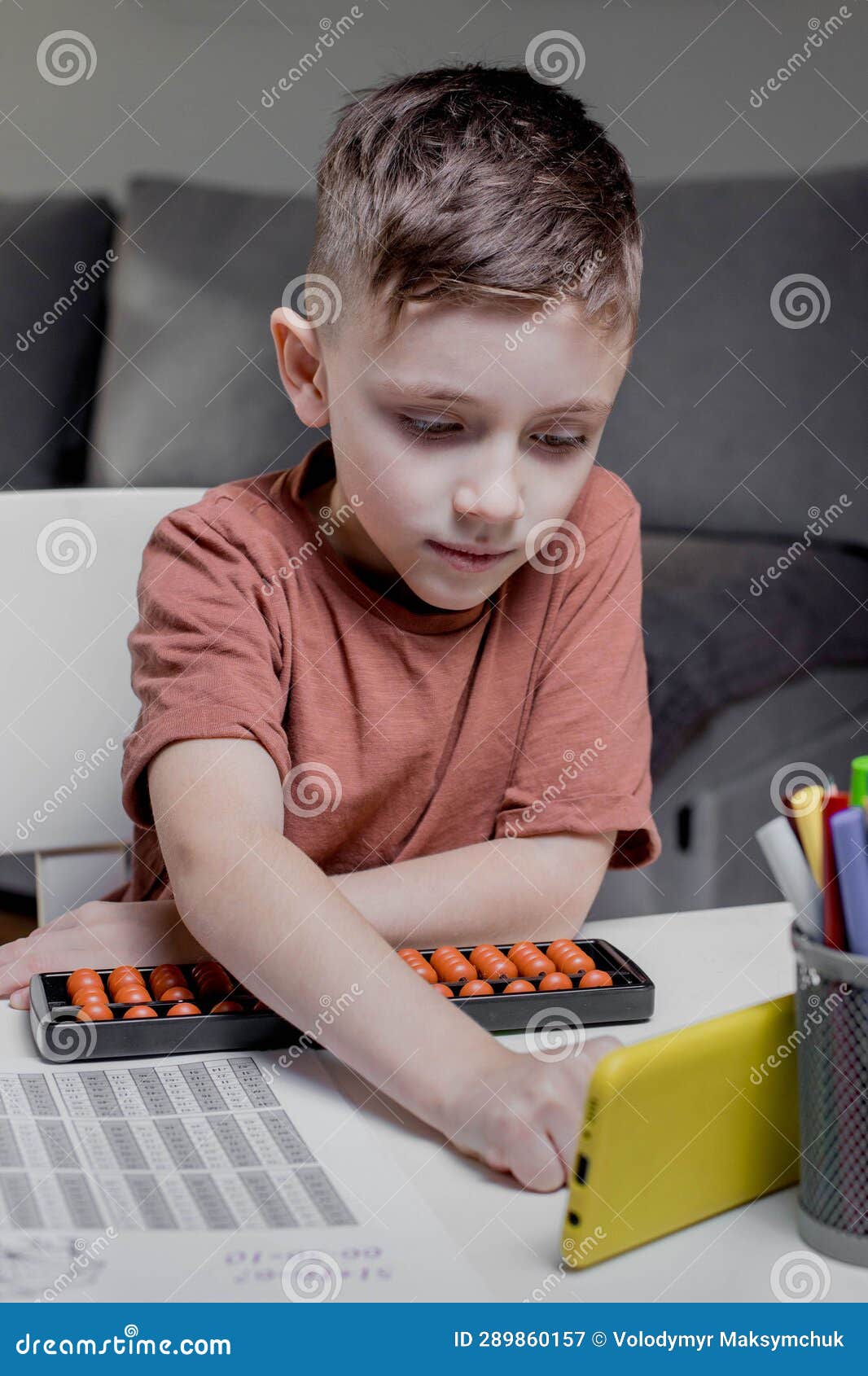 Child Calculates an Arithmetic Problem Orally. Mental Arithmetic Stock ...