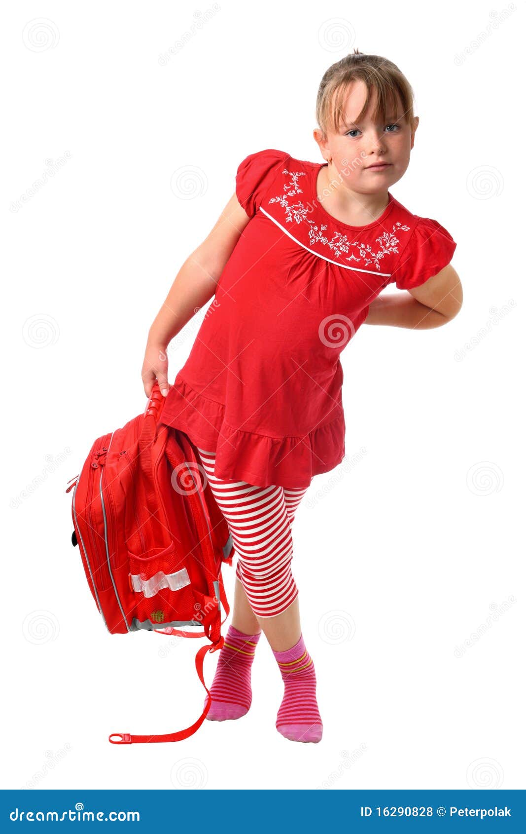 Child Carrying Heavy School Bag Isolated on White Stock Photo - Image ...