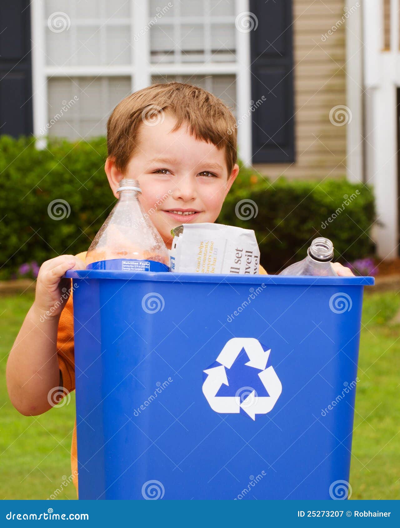 Child Carrying Recycling Bin Stock Image - Image of bottles, recycling ...