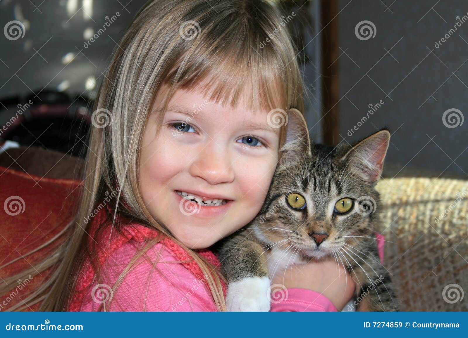 Child with cat. stock image. Image of smiling, together - 7274859