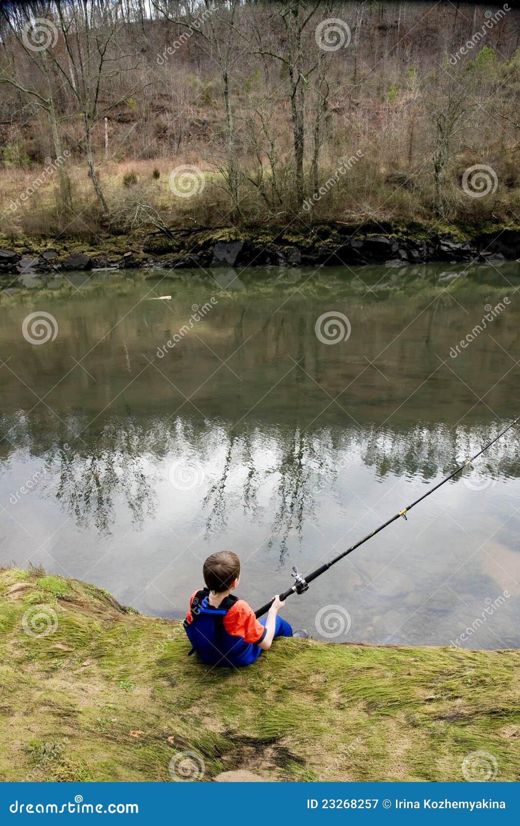 A Child Catches a Fish in the River Stock Image - Image of casting ...