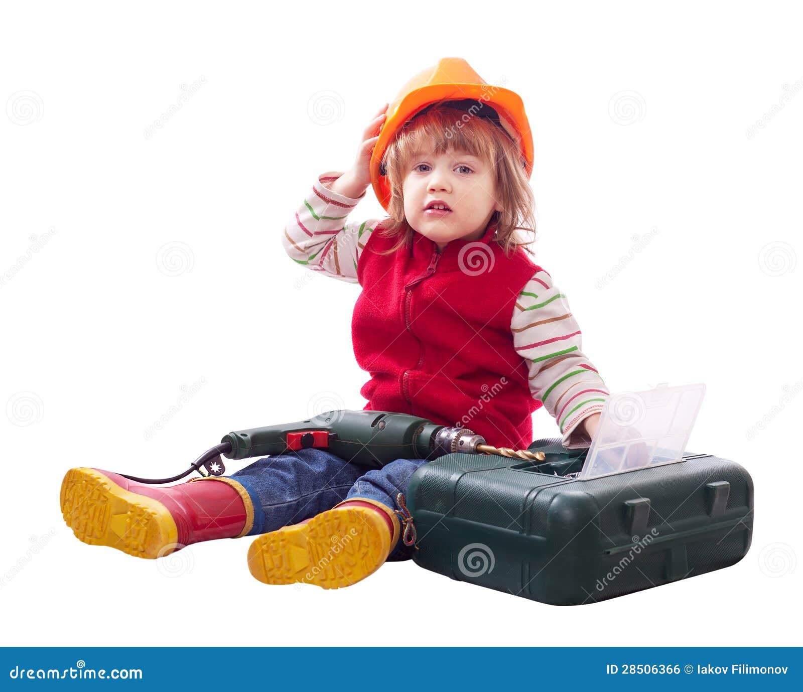 Child Chooses Tools in Toolbox Stock Photo - Image of girl, child: 28506366