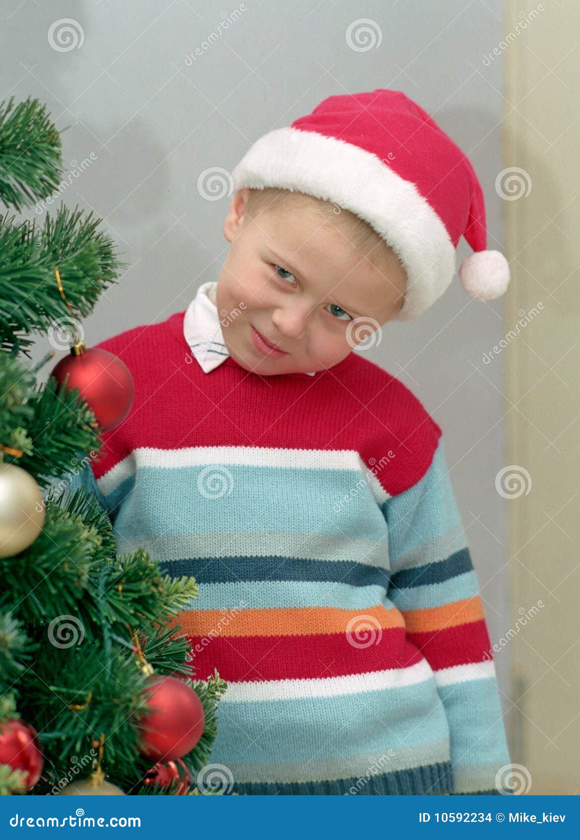 Child and christmas tree stock photo. Image of looking - 10592234