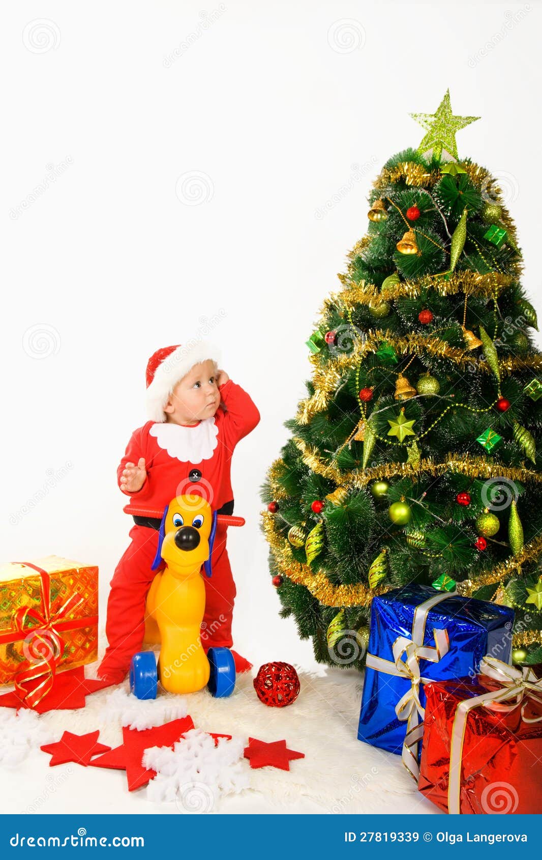 Child and christmas tree stock image. Image of santa - 27819339