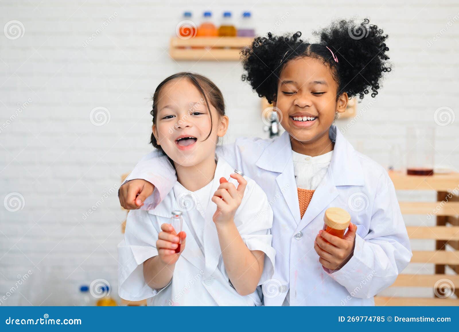 Child in Classroom at School, Kid Dressed Science Lab Coat. Science ...