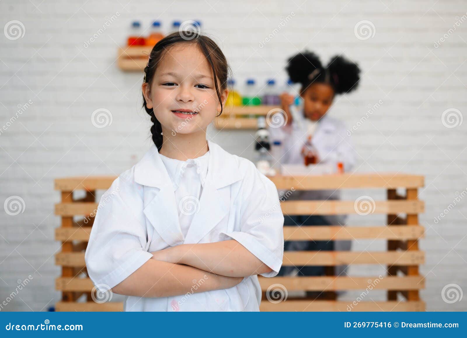 Child in Classroom at School, Kid Dressed Science Lab Coat. Science ...