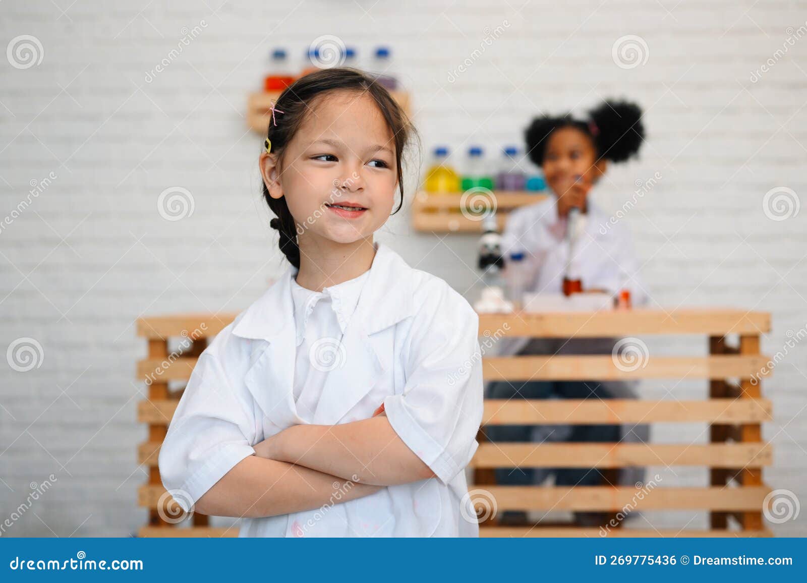 Child in Classroom at School, Kid Dressed Science Lab Coat. Science ...