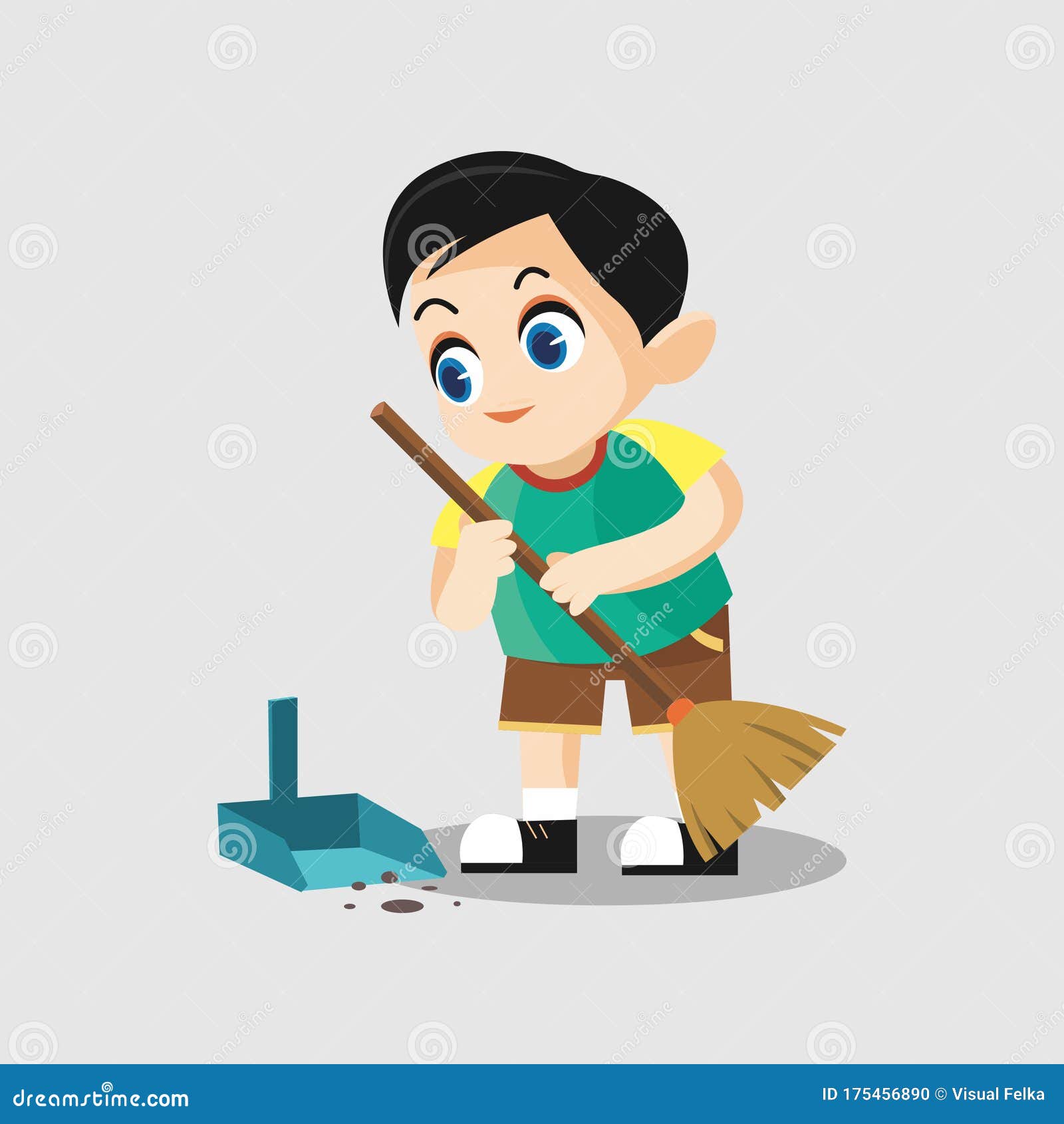 Child Cleaning, Sweeping, Vector Illustration Stock Vector ...