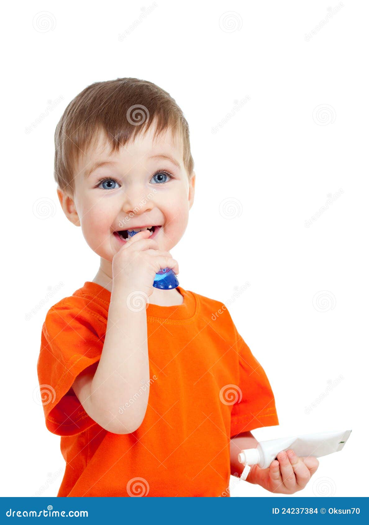 Child Cleaning Teeth Isolated on White Background Stock Photo - Image ...