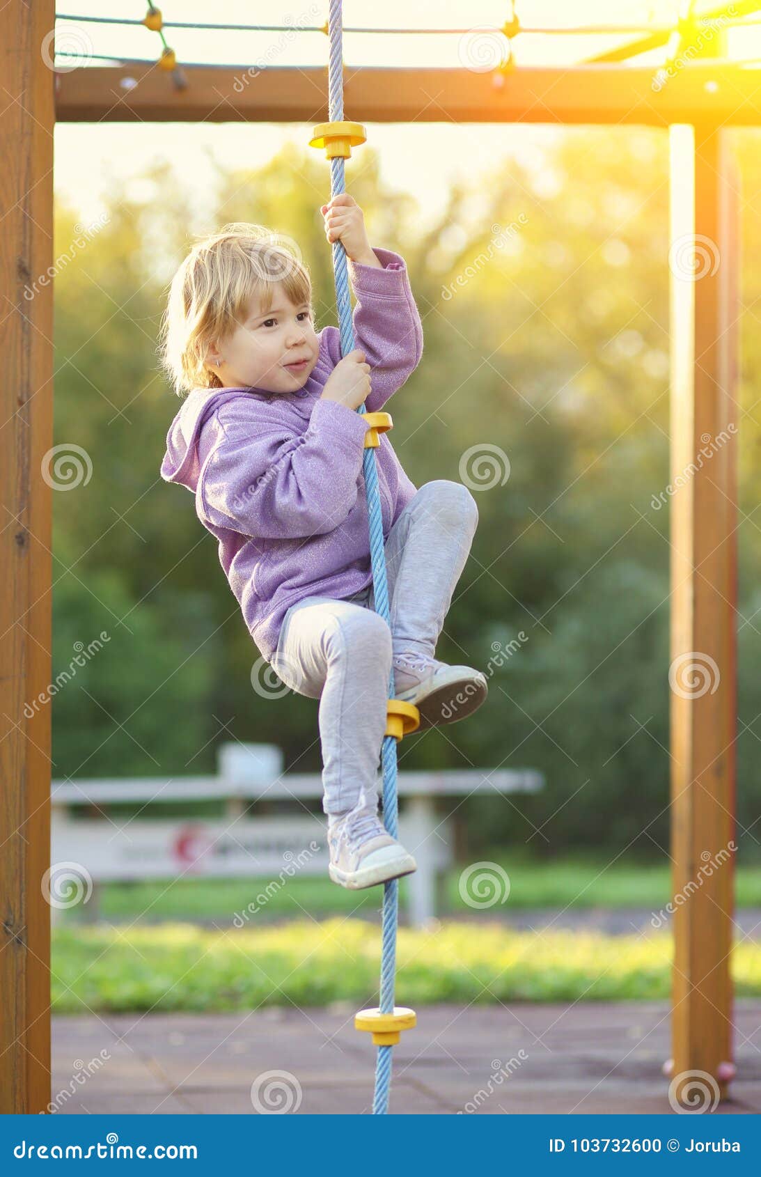 Child Climbing Rope on Playground Stock Photo - Image of skill, little ...
