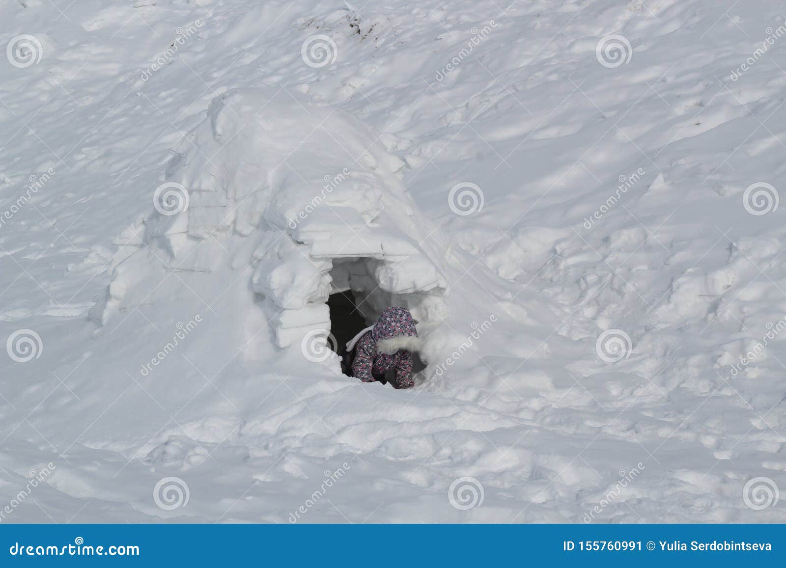 The Child Climbs Out of the Snow Cave - Dwelling Inuit, Igloo Editorial ...