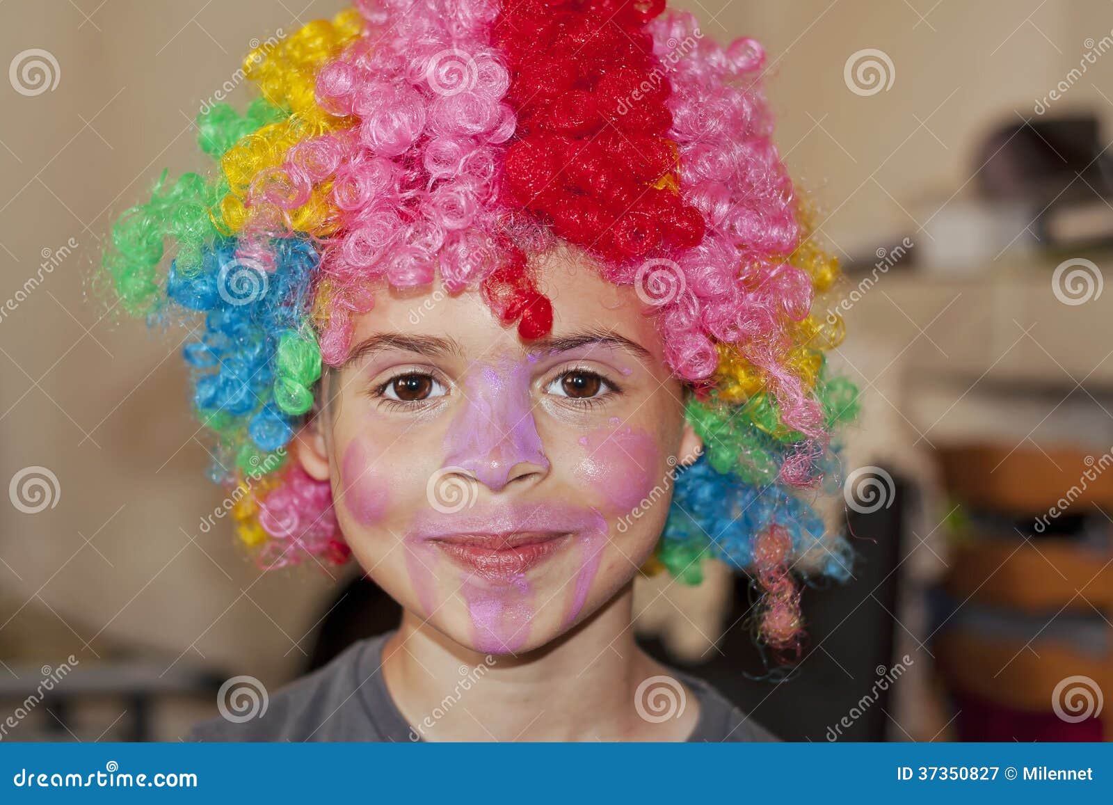 Child with clown wig stock image. Image of comedian, cheerful - 37350827