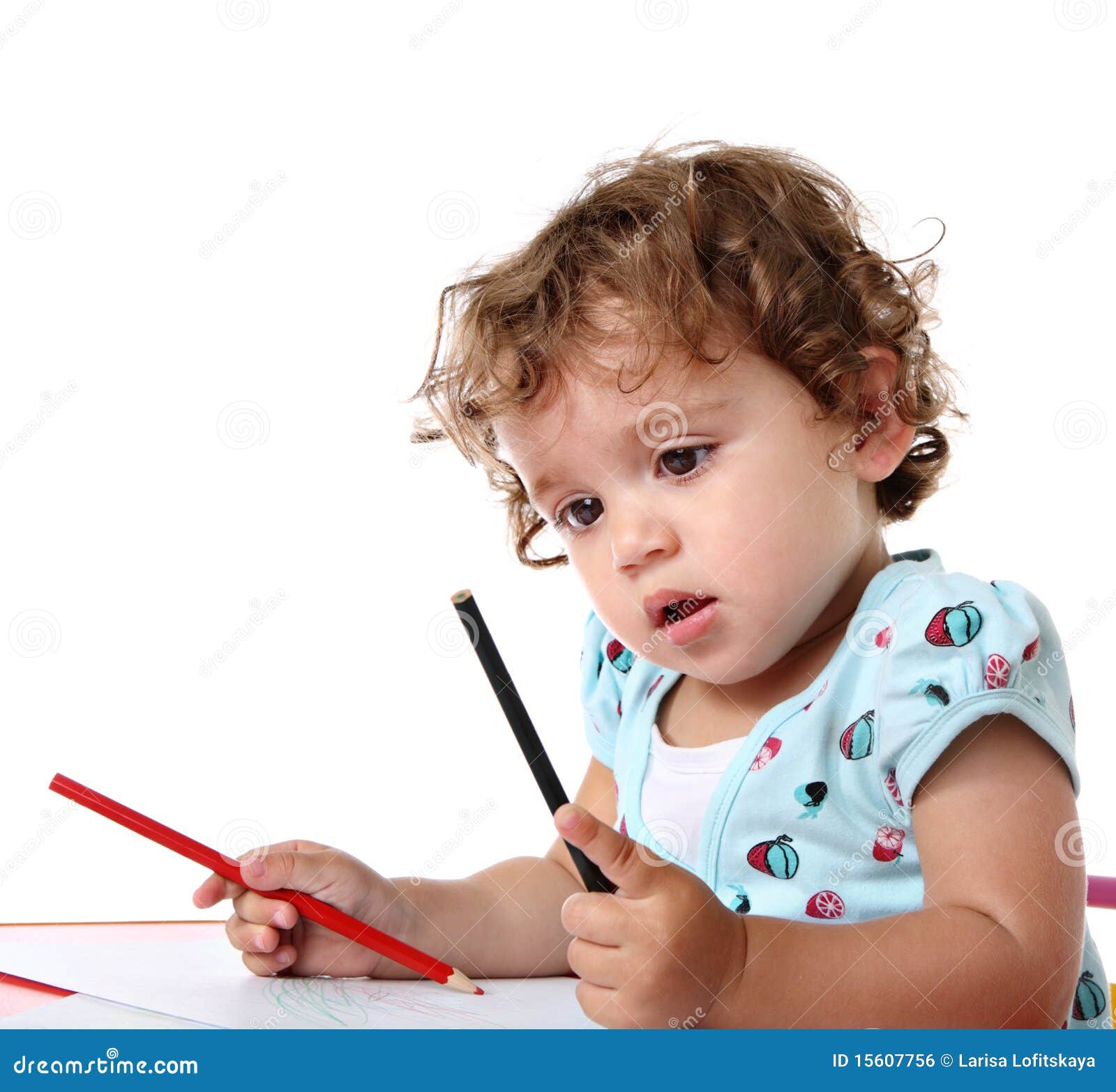 Child with colored pencils stock photo. Image of looking - 15607756