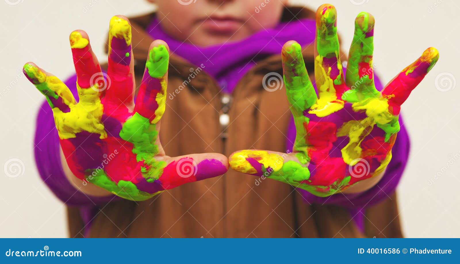 Child with colorful hands stock photo. Image of creativity - 40016586
