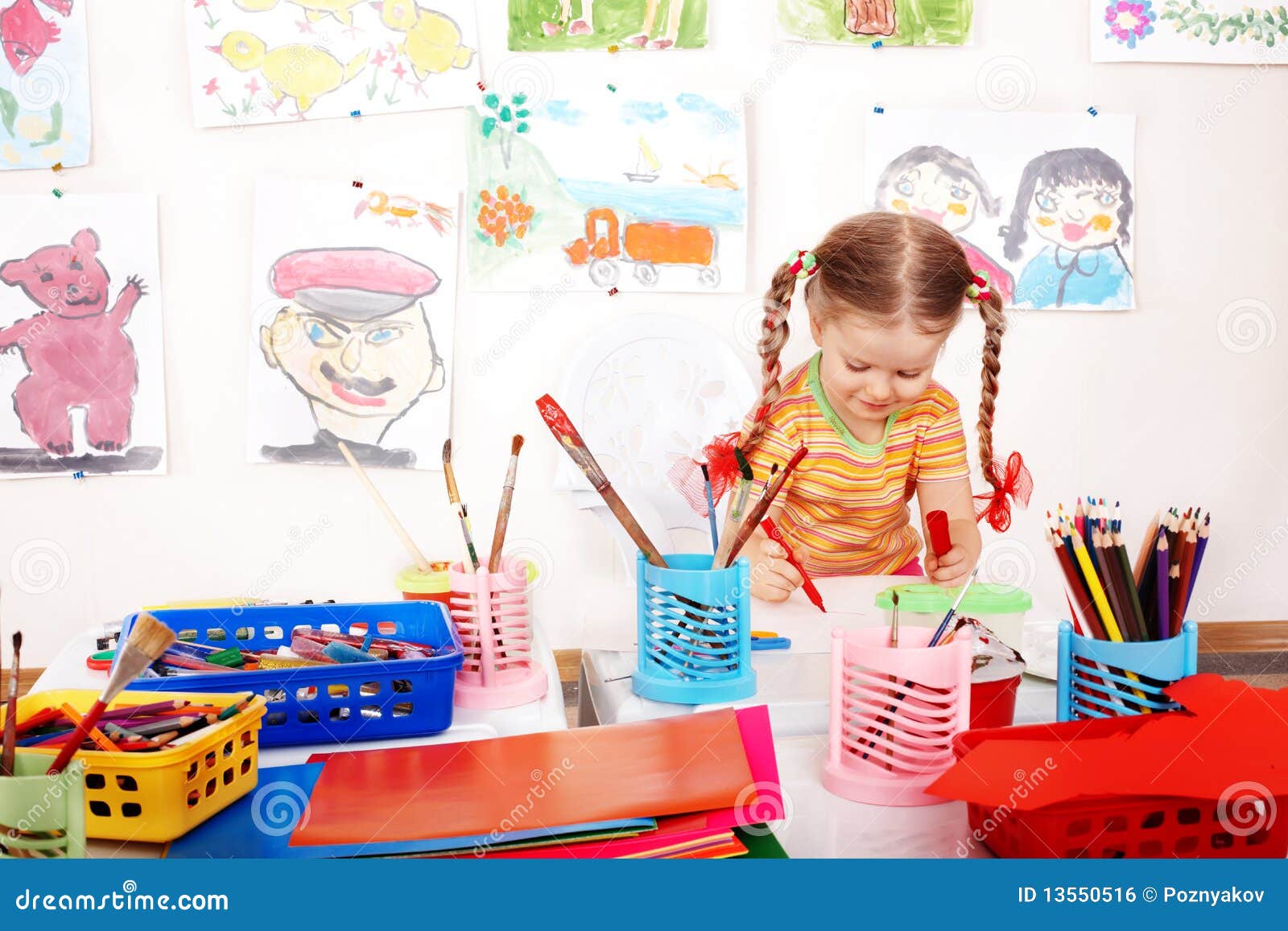 Child with Colour Pencil in Play Room. Stock Photo - Image of activity ...