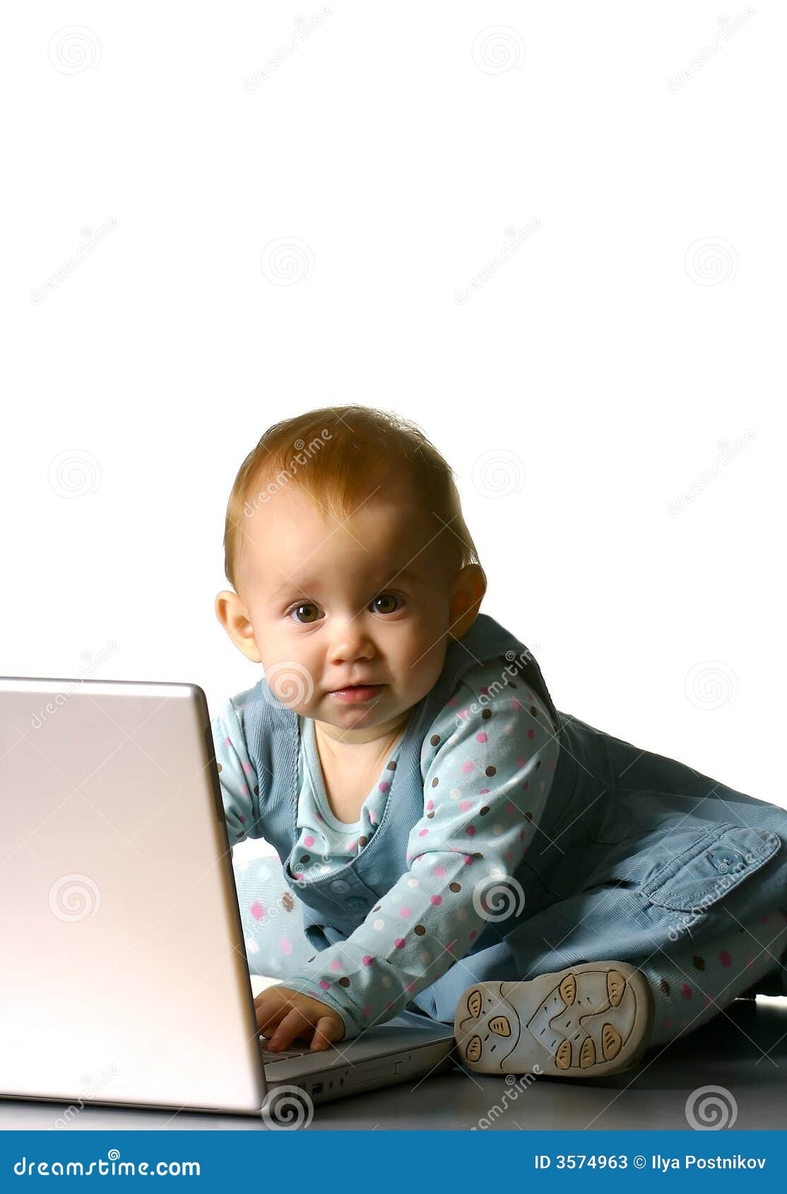 The child with a computer stock image. Image of clothing - 3574963