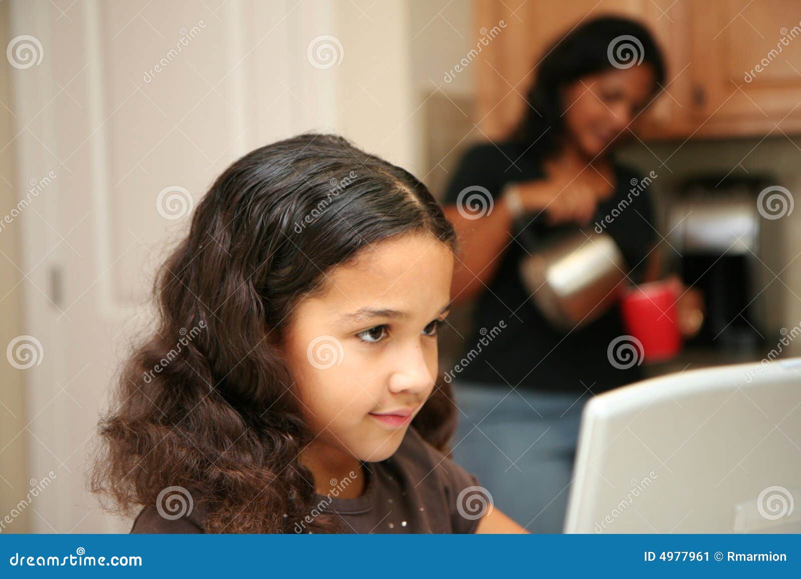 Child on Computer stock image. Image of cute, child, kitchen - 4977961