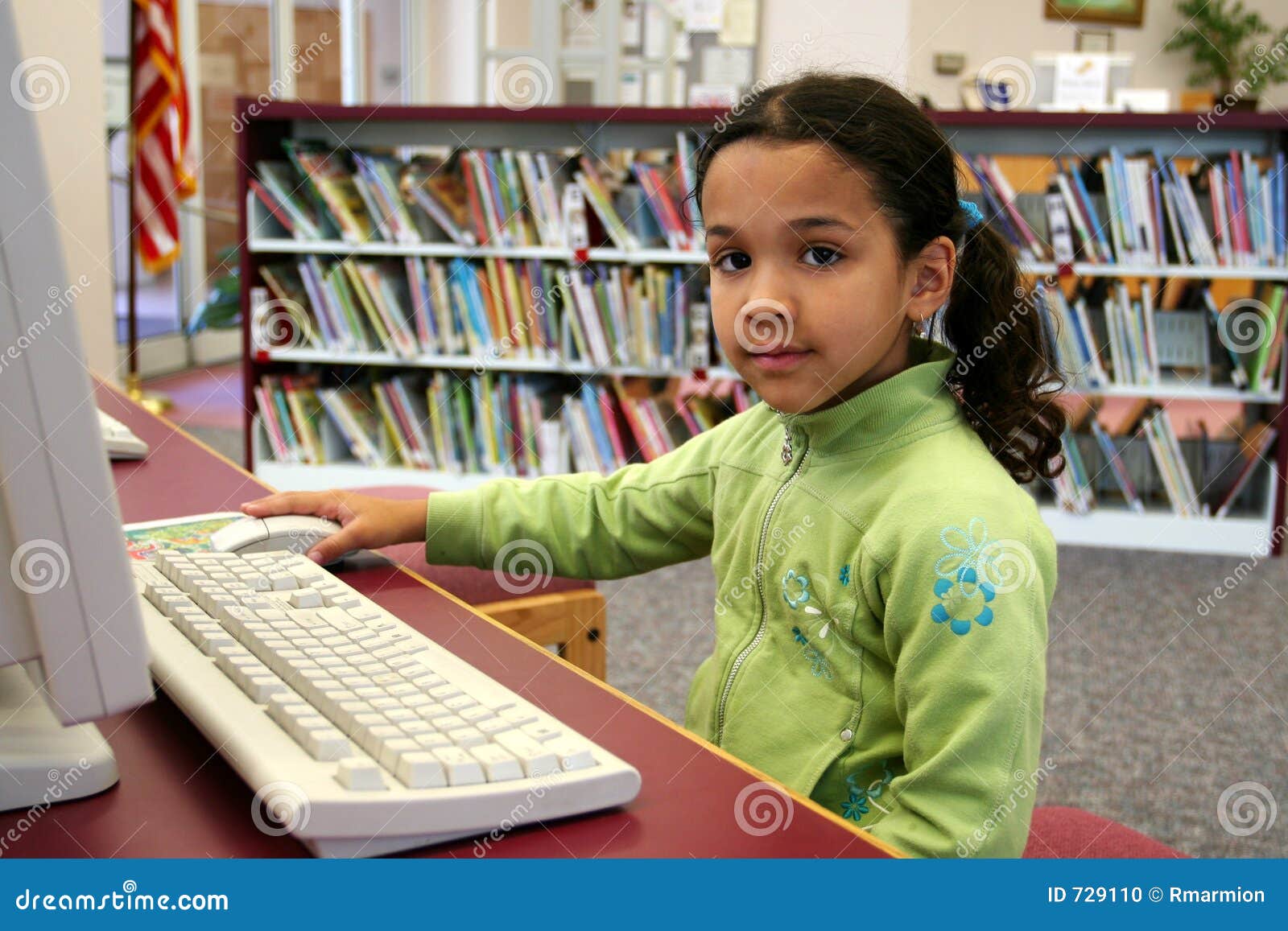 Child on Computer stock photo. Image of books, library - 729110