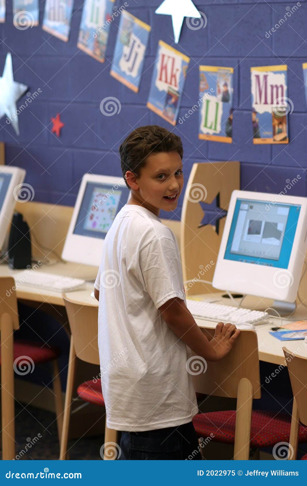 Child and Computers in School Stock Image - Image of desks, library ...