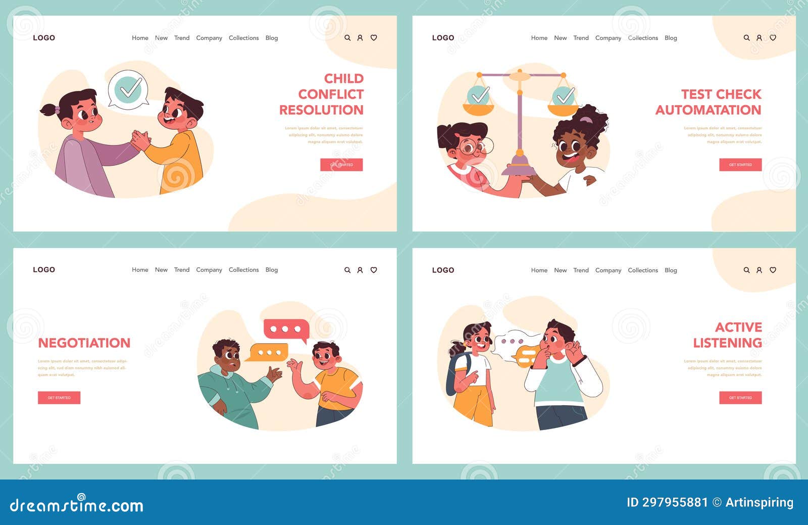 Child Conflict Resolution Set. Flat Vector Illustration Stock Vector ...