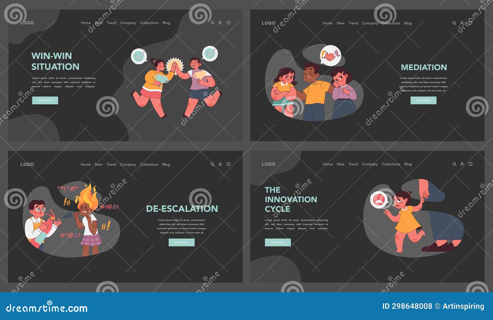 Child Conflict Resolution Set. Flat Vector Illustration Stock Vector ...