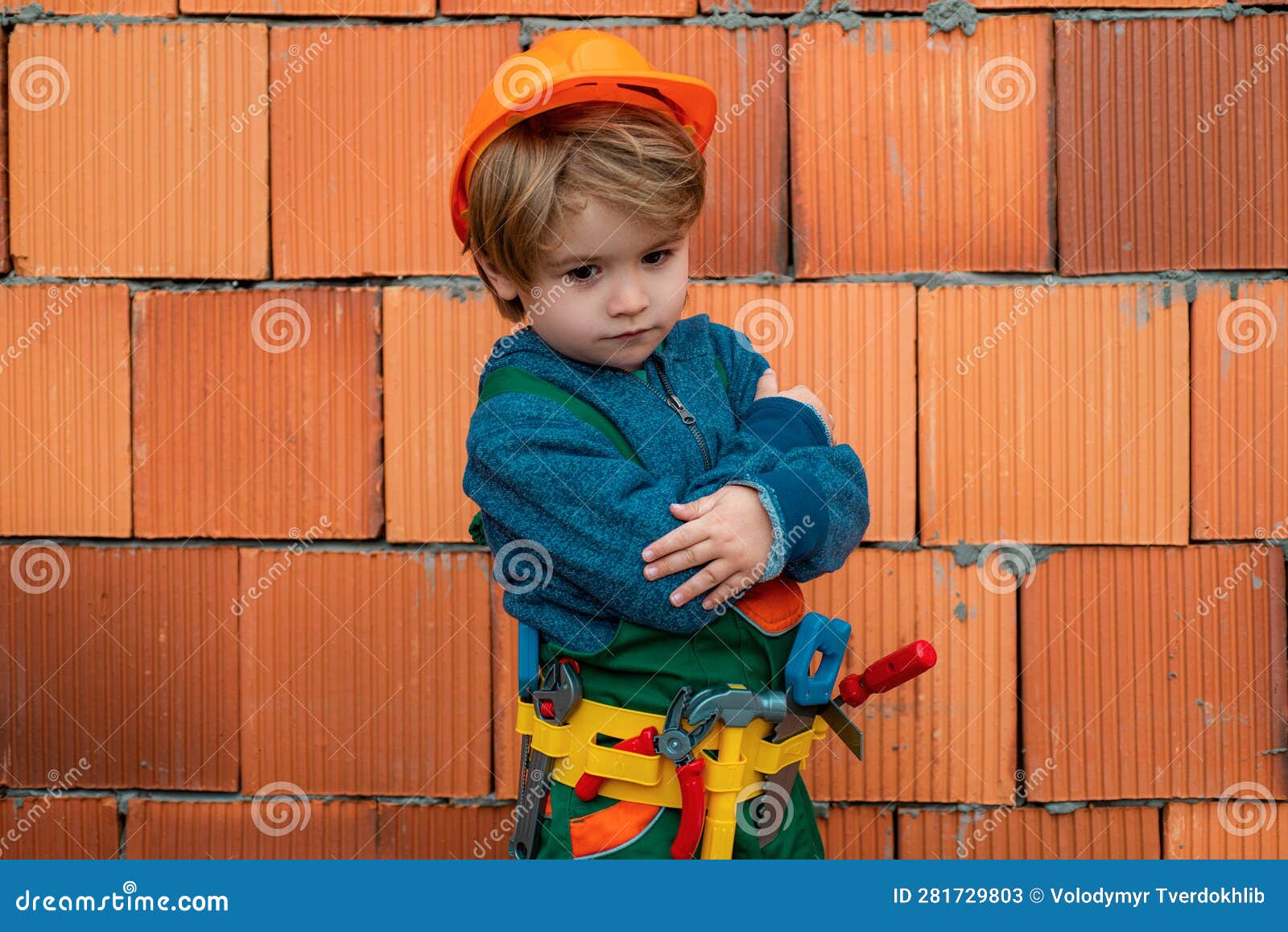 Child Construction Worker. Little Boy To Use Carpenter Tools and ...