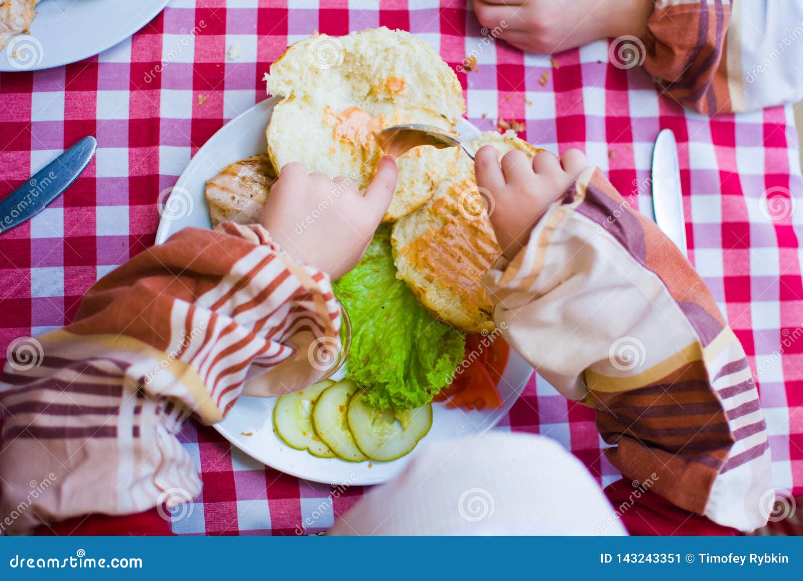 The Child Cooks a Sandwich on His Own from the Ingredients Stock Image ...