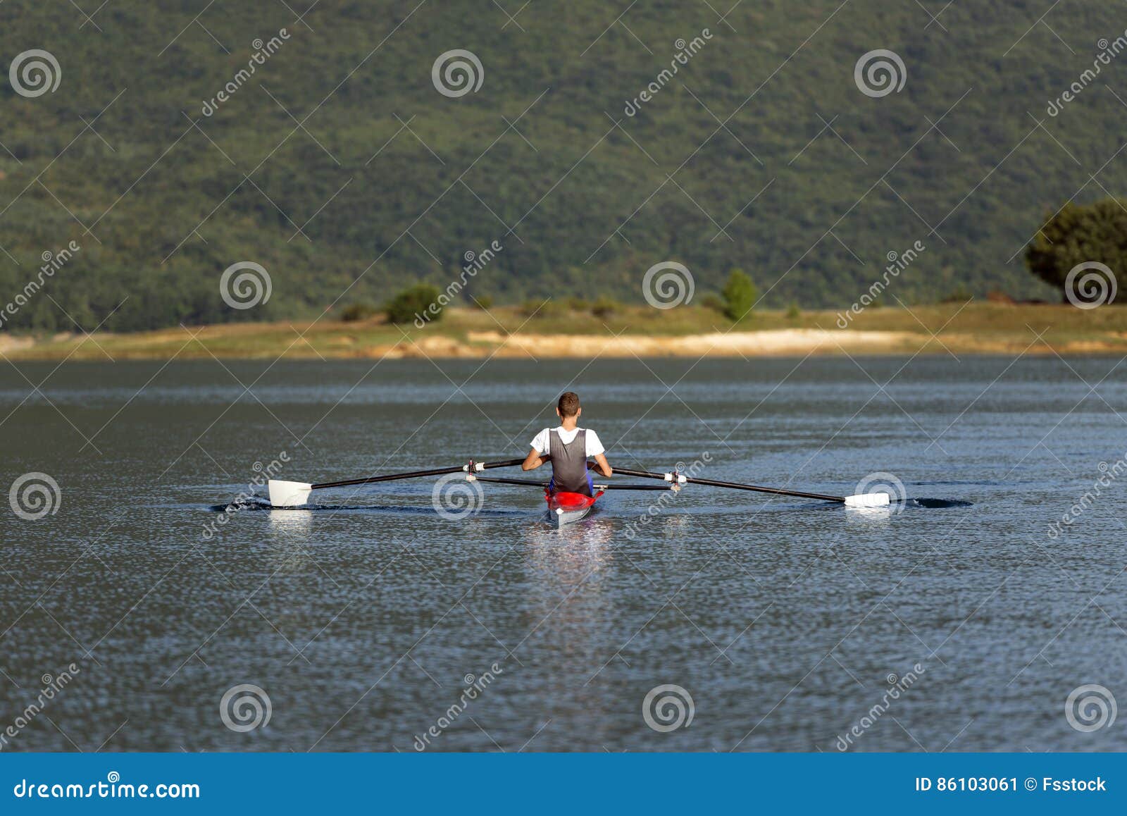 Child in the Course of Rowing on Single Stock Image - Image of adult ...