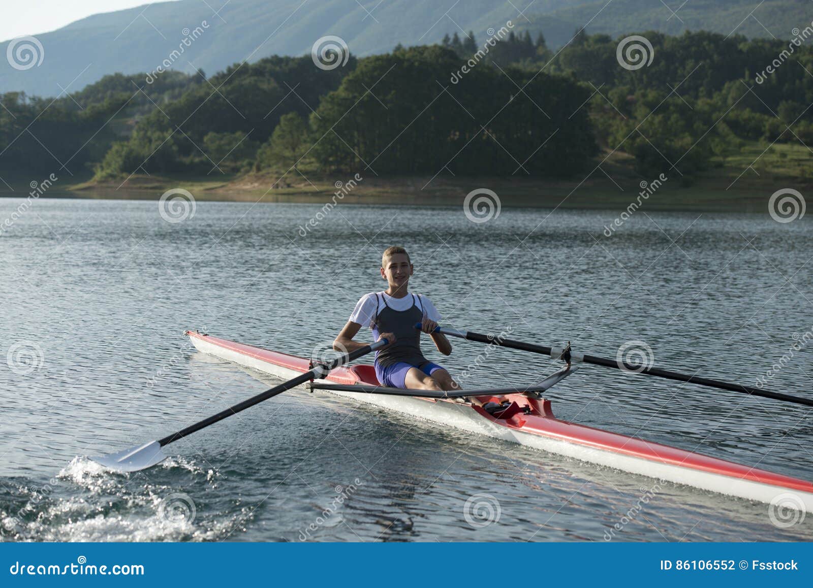 Child in the Course of Rowing on Single Stock Photo - Image of physical ...