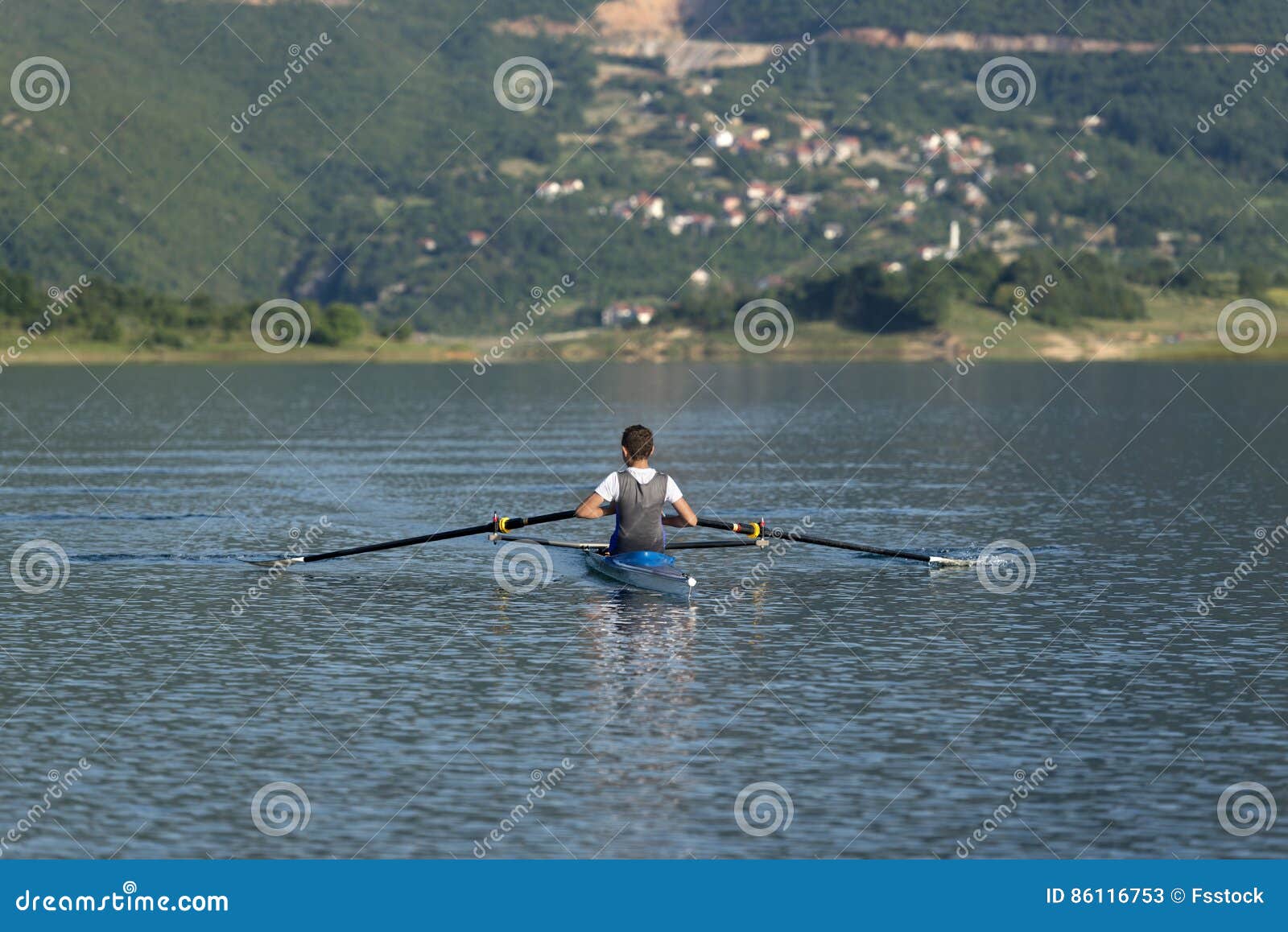 Child in the Course of Rowing on Single Stock Image - Image of physical ...