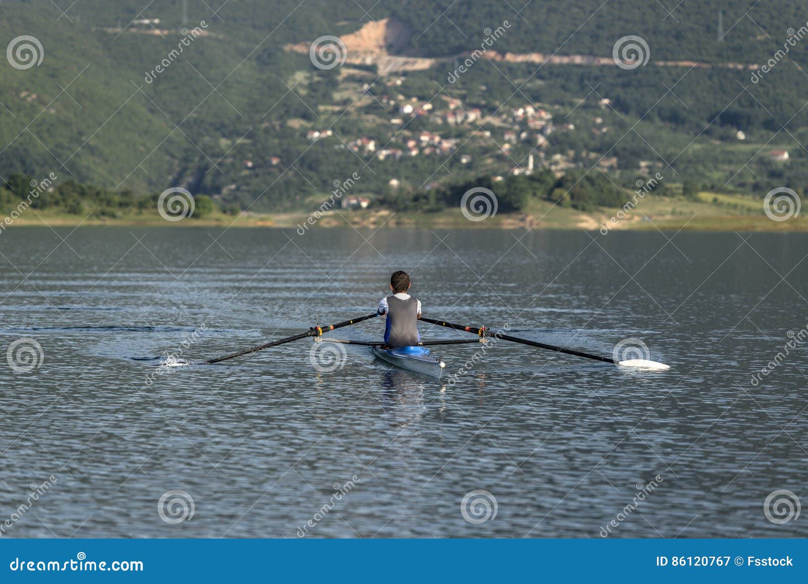 Child in the Course of Rowing on Single Stock Image - Image of scull ...