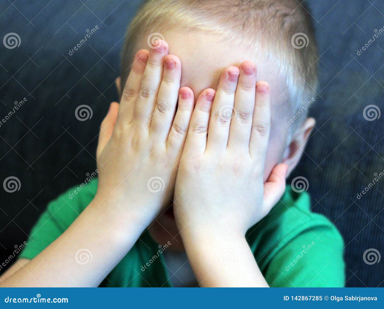 The Child Covered His Face with His Hands Stock Image - Image of ...