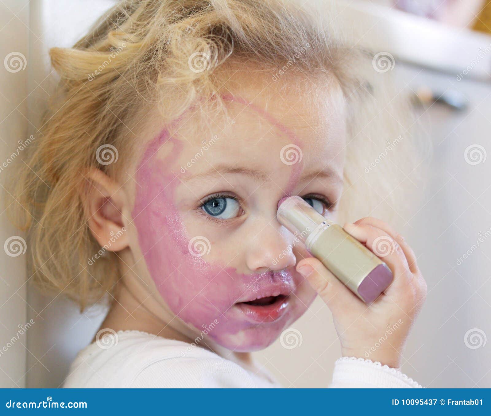 Child covered in lipstick stock image. Image of lipstick - 10095437