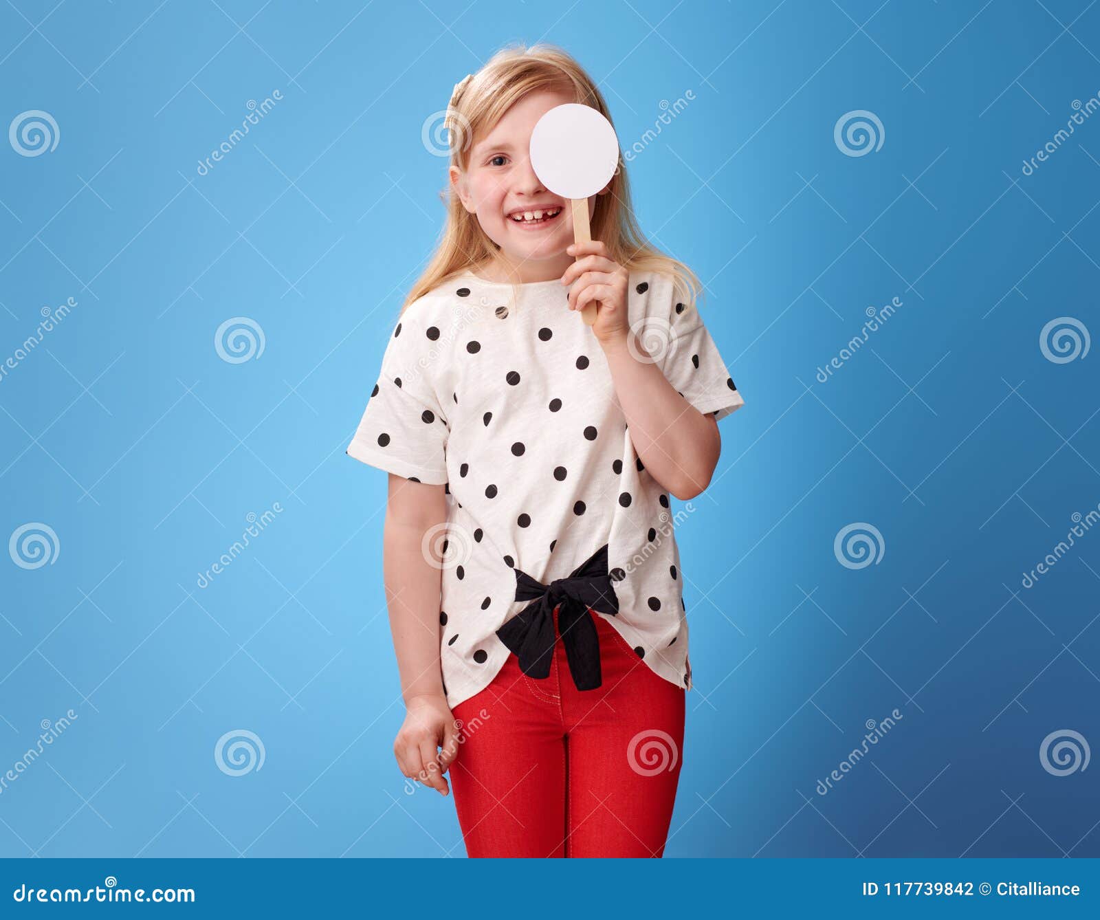 Child with Covered One Eye Taking Visual Acuity Test on Blue Stock ...