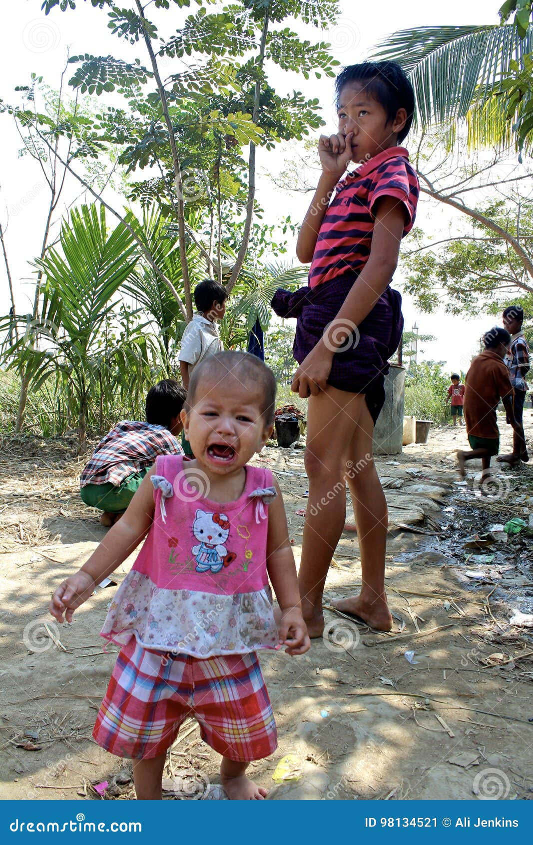Child crying in Dala editorial photo. Image of myanmar - 98134521