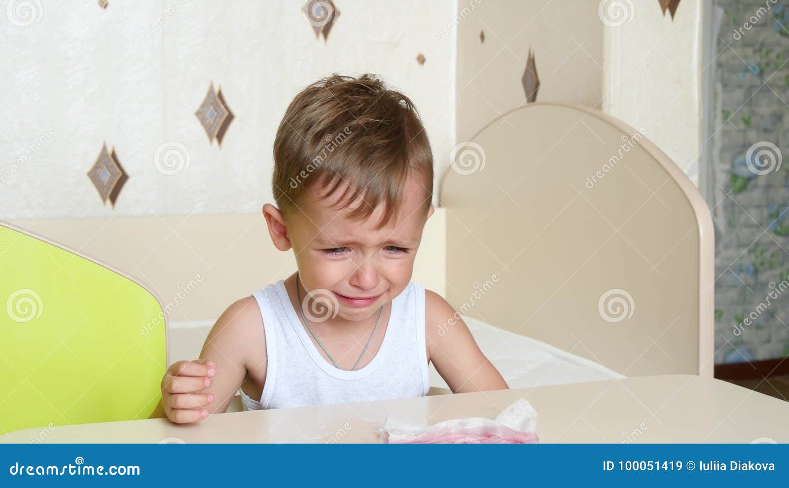 Child Crying and Sitting in His High Chair Stock Video - Video of home ...