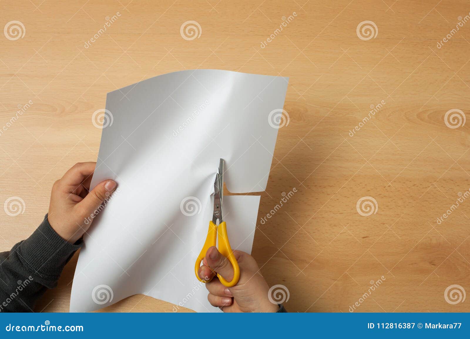 Child Cuts a Paper with a Scissors. Stock Image - Image of desk, game ...