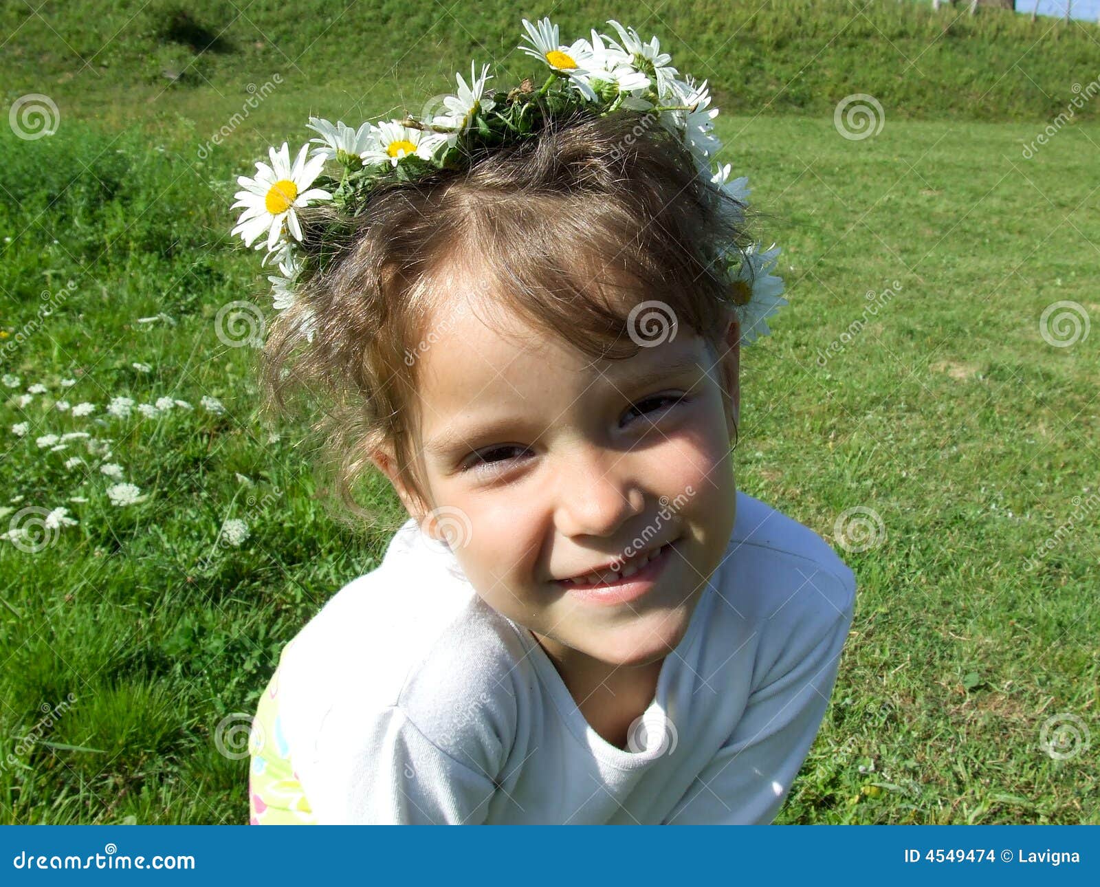 Child with daisy stock photo. Image of hugs, green, joyful - 4549474