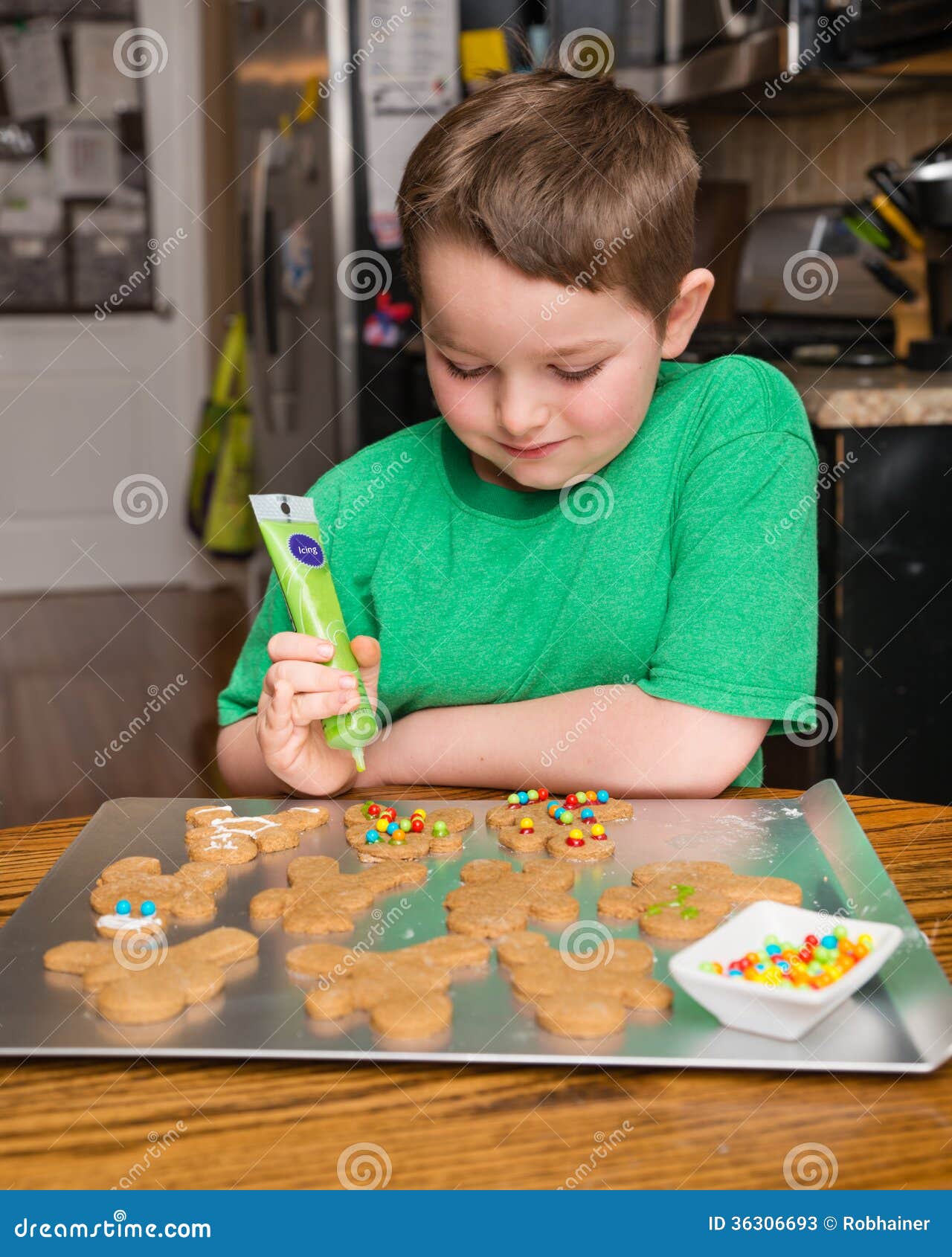 Child Decorating Ginger Bread Man Stock Image - Image of happy, making ...