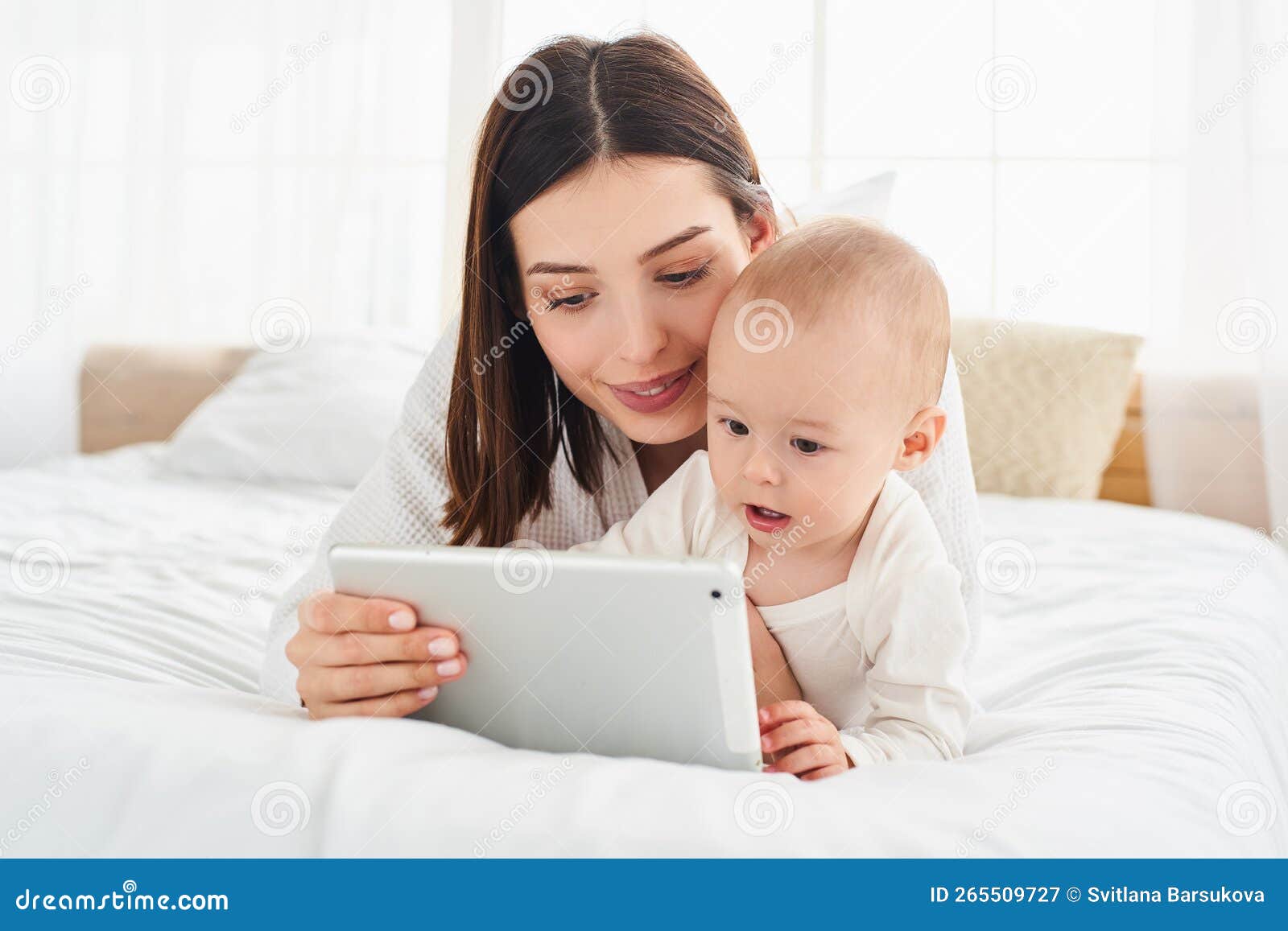 Child Development Using Modern Technology with Mom Stock Image - Image ...