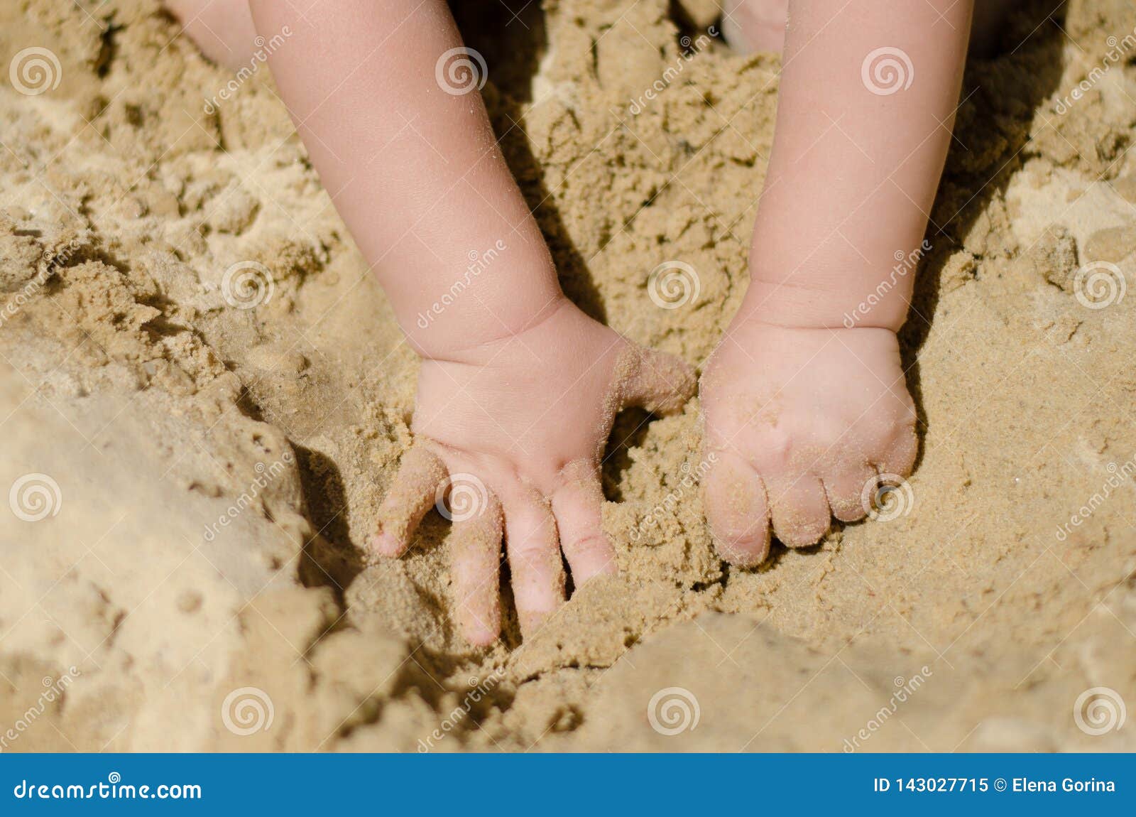 The Child is Digging in the Sandbox Stock Image - Image of baby ...