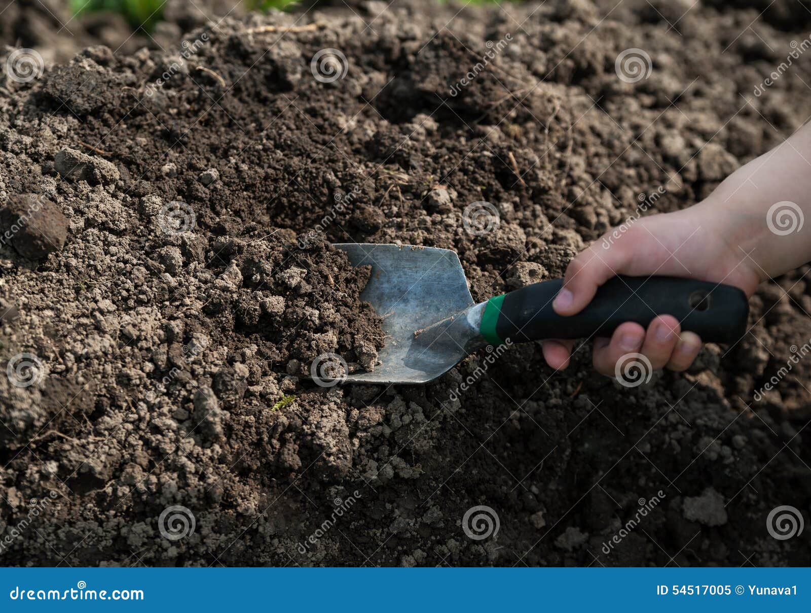 Child digs the ground stock image. Image of flowerbed - 54517005