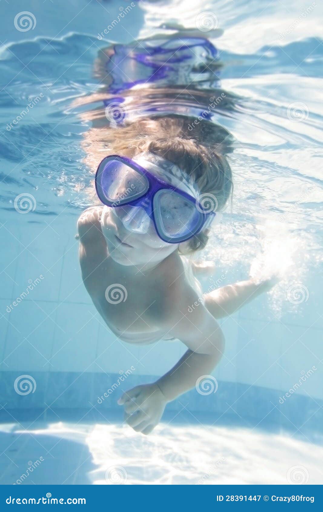 Child Diving Undwerwater in Mask in Pool Stock Image - Image of pool ...
