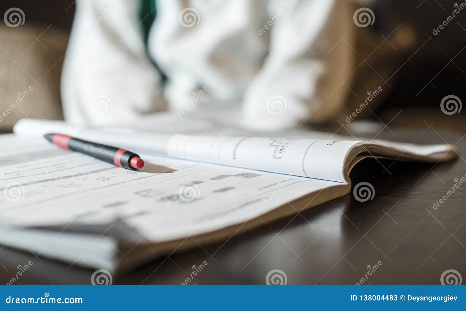 Child Do His Homework. Hand Hold Pen. Boy Learning Stock Image - Image ...