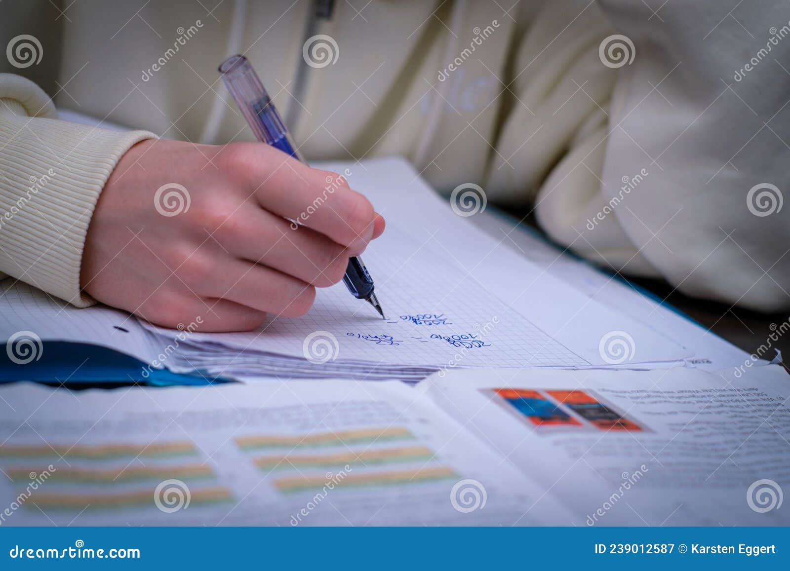 Child Does His Math Homework with a Fountain Pen Stock Image - Image of ...