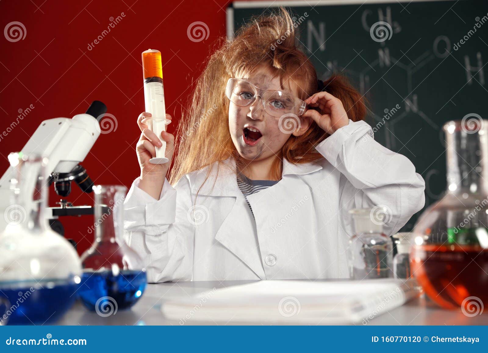 Child Doing Chemical Research. Dangerous Experiment Stock Photo - Image ...