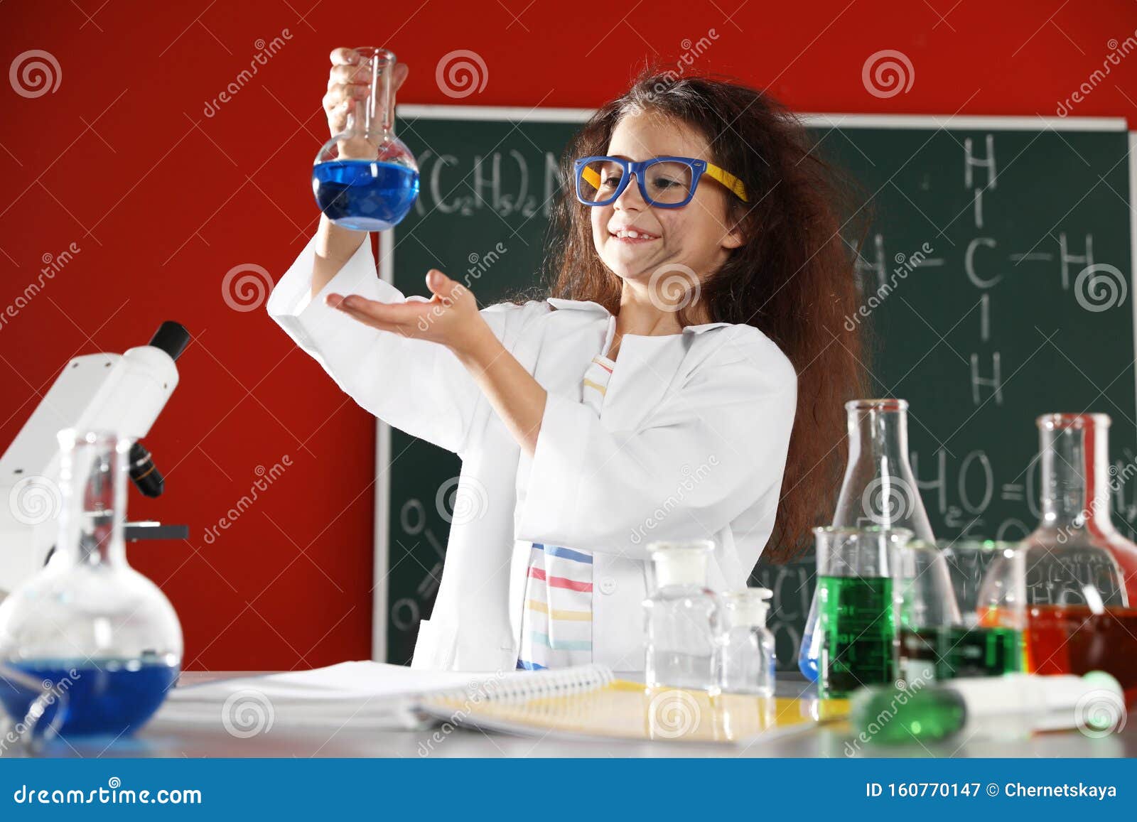 Child Doing Chemical Research. Dangerous Experiment Stock Image - Image ...